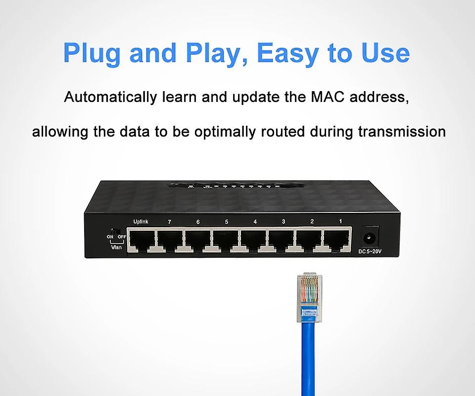8-Ports 10/100/1000Mbps Unmanaged Ethernet Switch Home Network Hub Plug ...