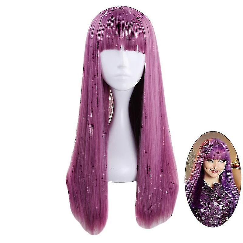 Descendants 2 mal purple mix wig cosplay costume women long strai ...
