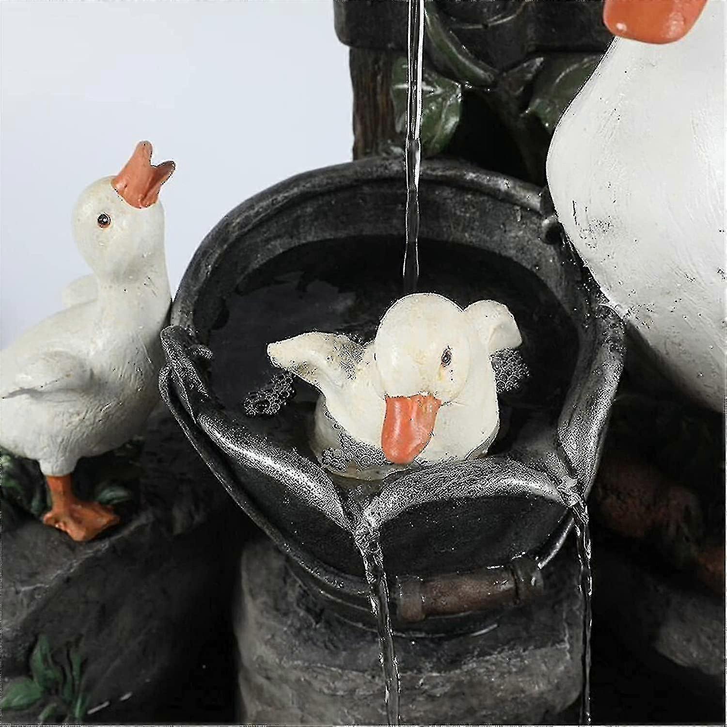 2024 Solar Fountain With Resin Duck Family, Duck Water Fountain Statue ...