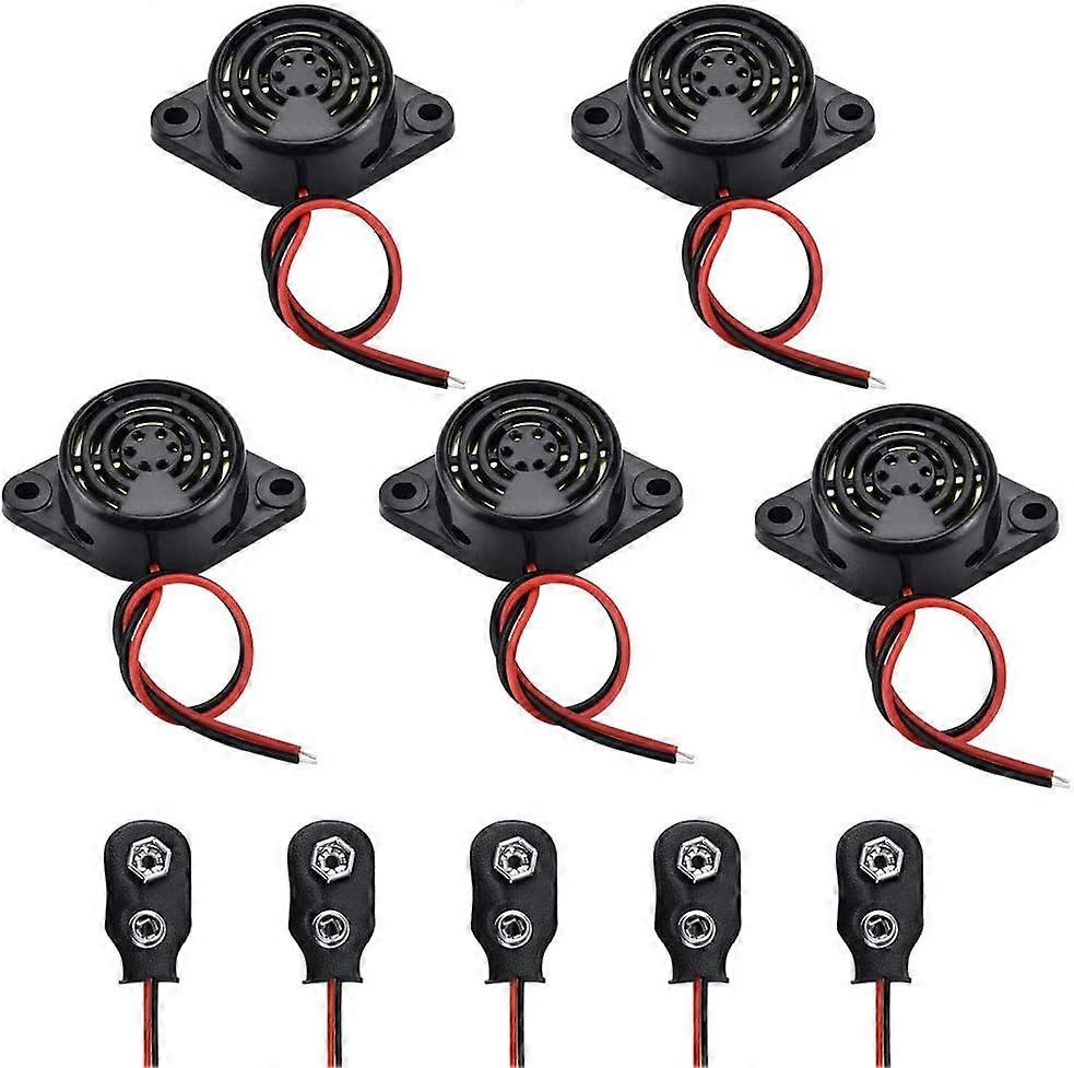 5 Pcs 12V Electronic Buzzer And 5 Pcs 9V Battery Connector T Type 12V ...