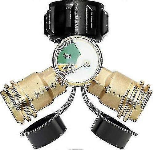 Propane Tank Y Splitter Adapter 2 Way Lp Gas Tee Connector With Gauge ...