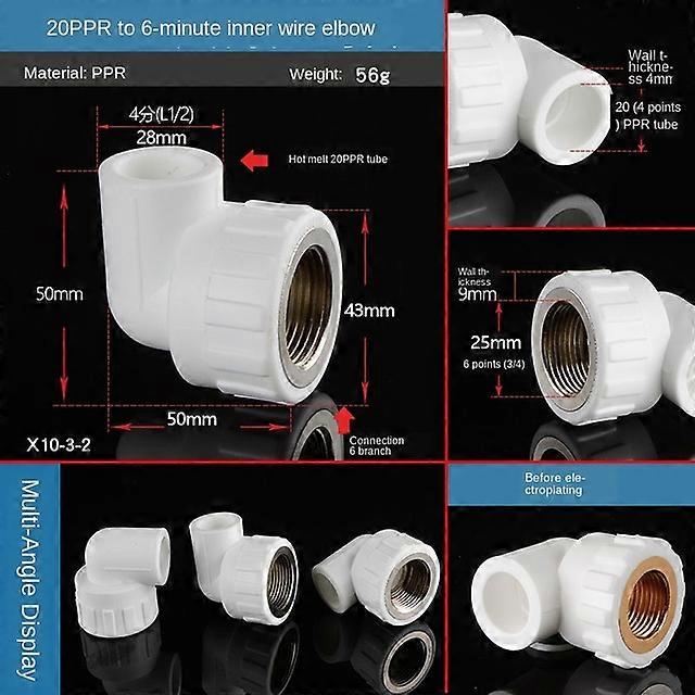 4PCS Pipe Fittings PPR20 / 25/32/40 Inner Wire Elbow Reducer 1/2 IN 3/4 IN 1 IN PPR Adapter ...