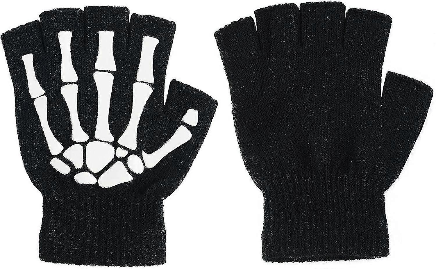 Skeleton Gloves-luminous Stretchy Costum Gloves Fingerless Skull Gloves ...