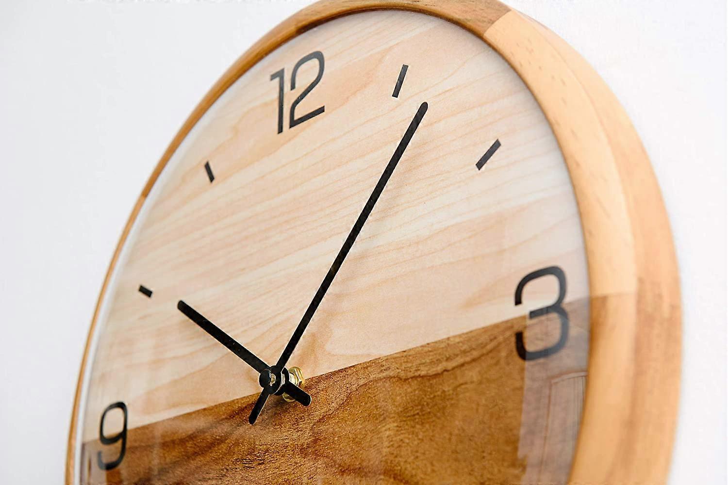 Analog Dome Glass Wall Clock (12") - Pine Wood Frame with Two-Tone ...