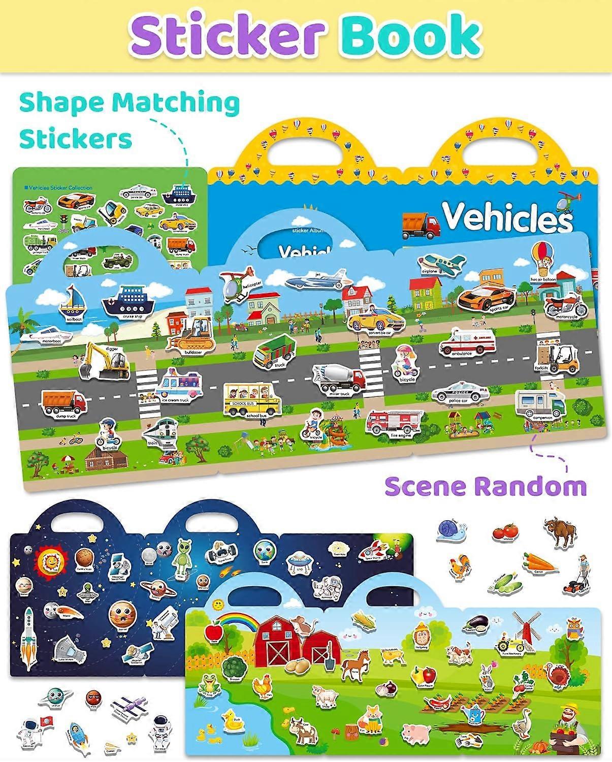 Reusable Sticker Books for Kids 2-4, 3 Sets Sticker Books for Toddlers ...