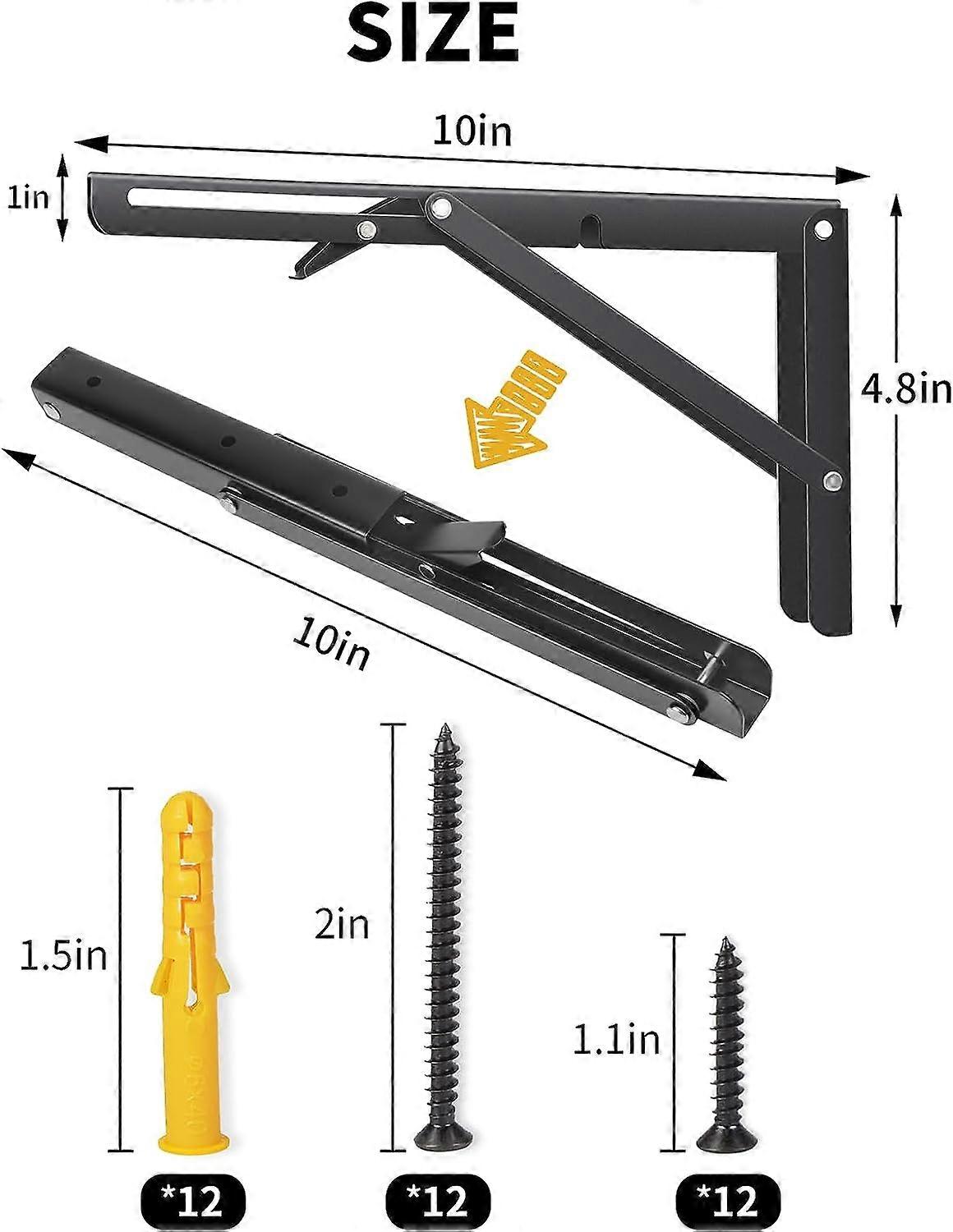 Folding Shelf Brackets Heavy Duty Shelf Brackets 10 Inch DIY Wall Mounted L Black Shelf Bracket ...