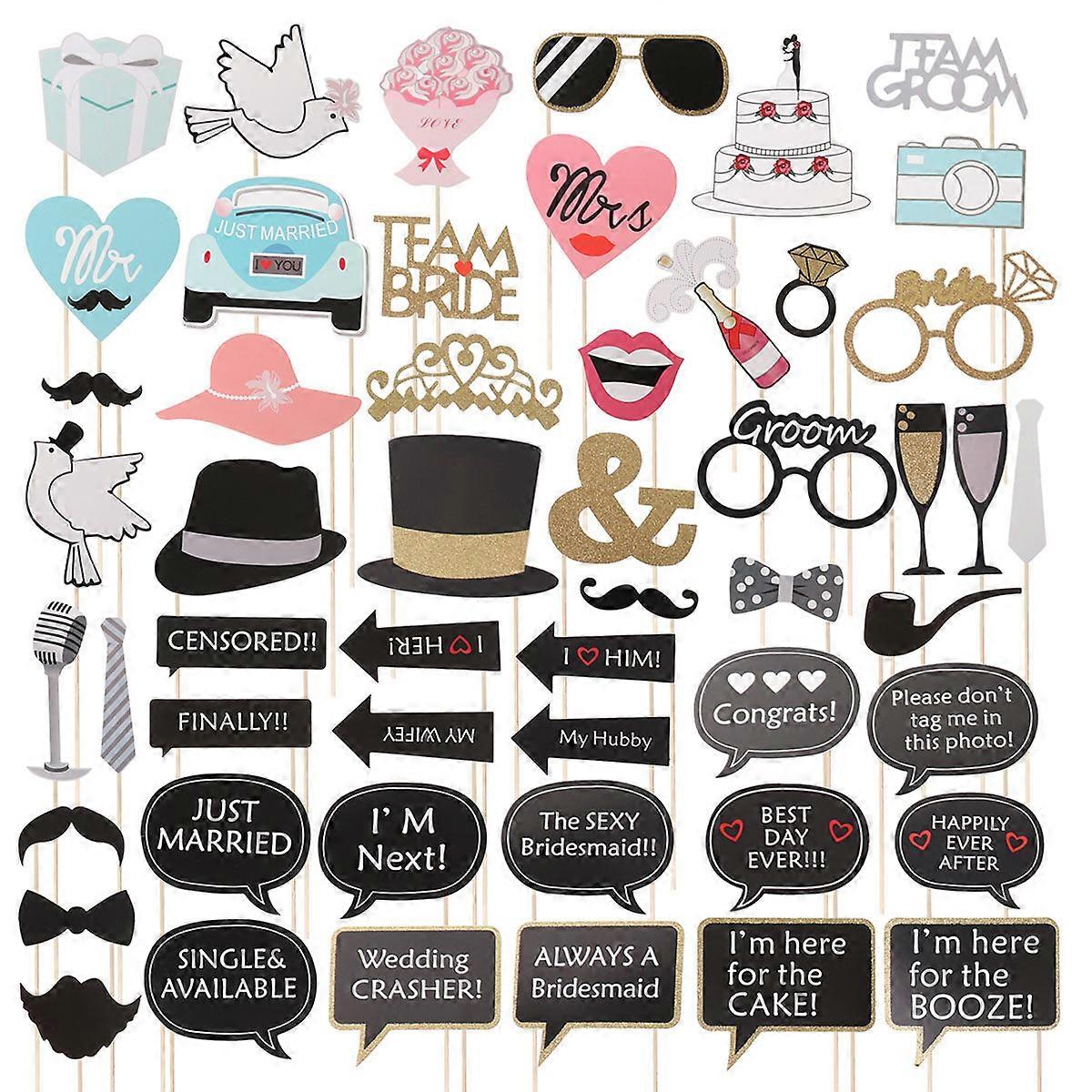 53pcs Wedding Party Photobooth Props Beard Lips Party Decorations ...