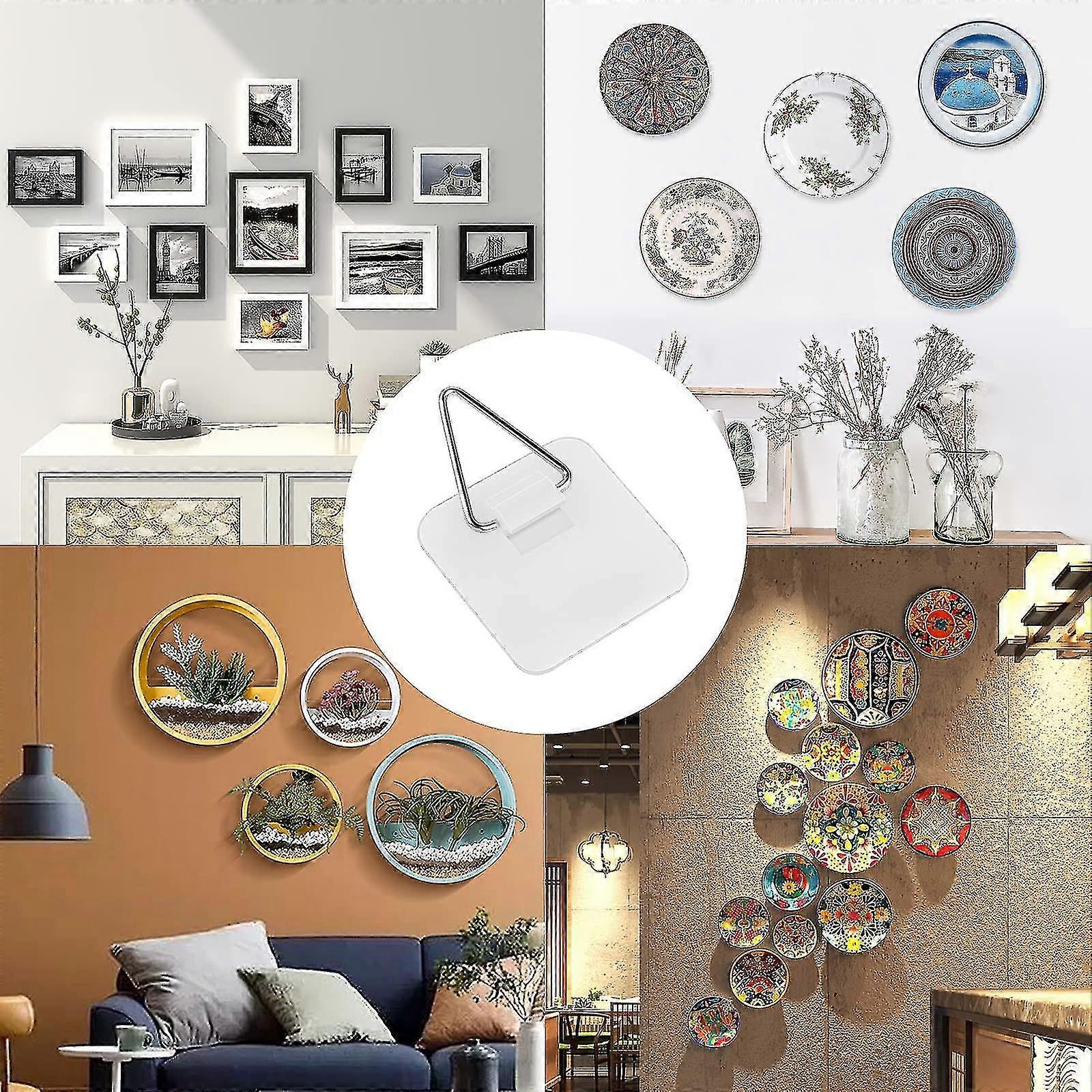 Xh 50 Pieces Plate Hangers Invisible Plate Hanger Hanging Hooks Plastic ...