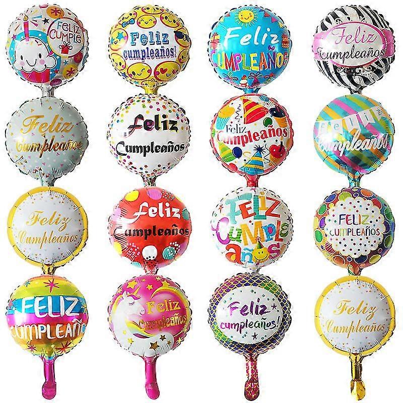 10 Inch Spanish Happy Birthday Balloons Star Round Foil Ballon Feliz ...