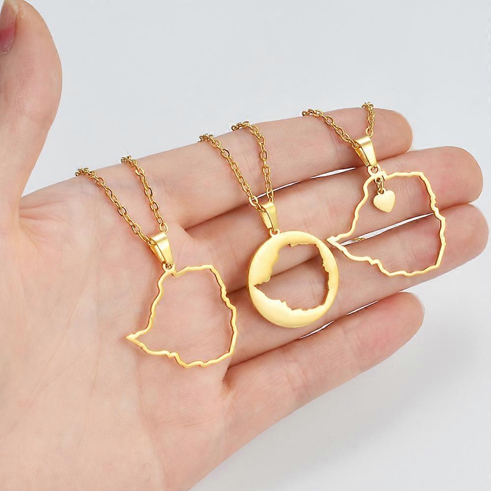 Outline Map Of Zimbabwe Pendant Necklaces Stainless Steel Material ...