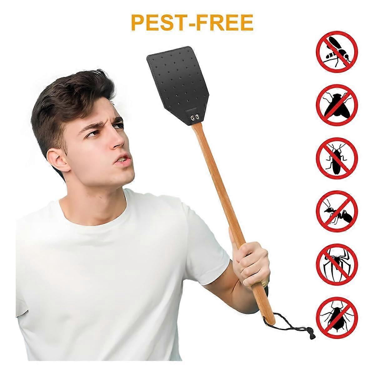 Leather Fly Swatter for Indoors/Outdoors,Duty Flyswatter with Walnut Wood Handle 19.7inch Long ...