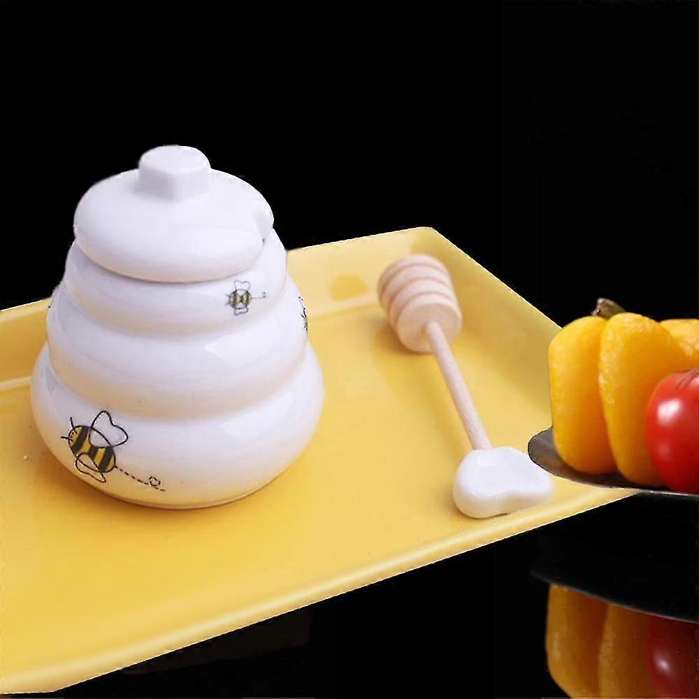 Ceramic Beehive Honey Pot and Wooden Dipper Mini Ceramic Beehive Honey ...