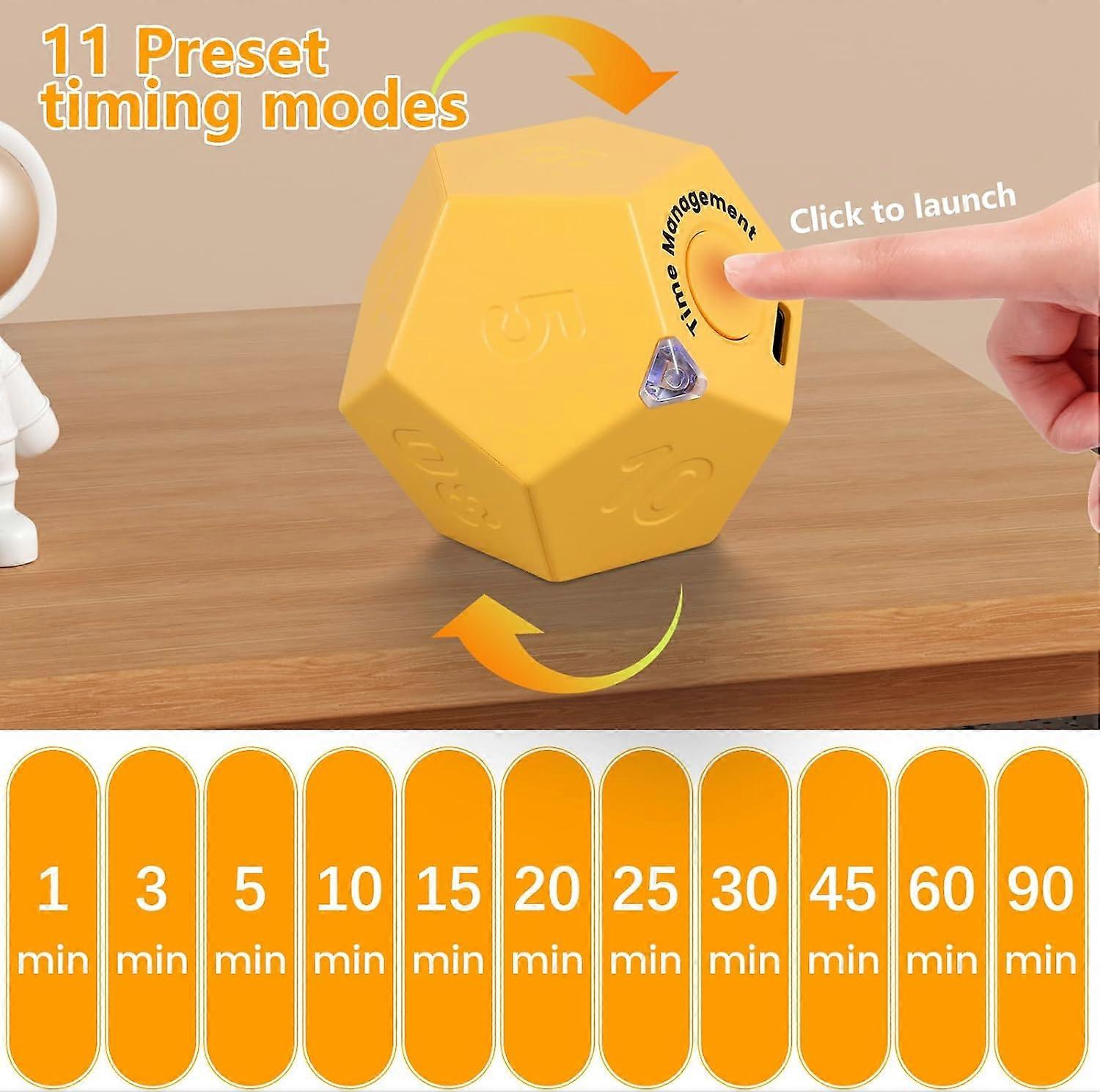 Timer 450mAh Rechargeable Mini Time Management Cube 2 Alarm Mode Pomodoro Timer Cube Dodecagon ...
