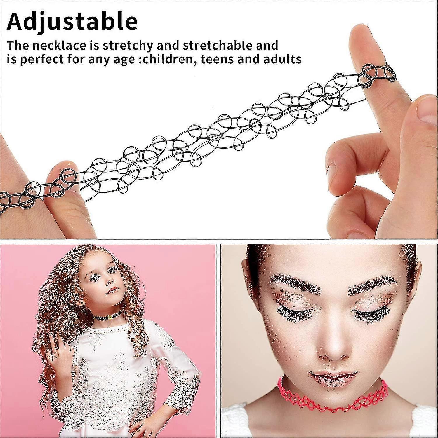 24 Pieces Elastic Necklace,stretch Tattoo Choker Chain Rainbow Bracelet ...