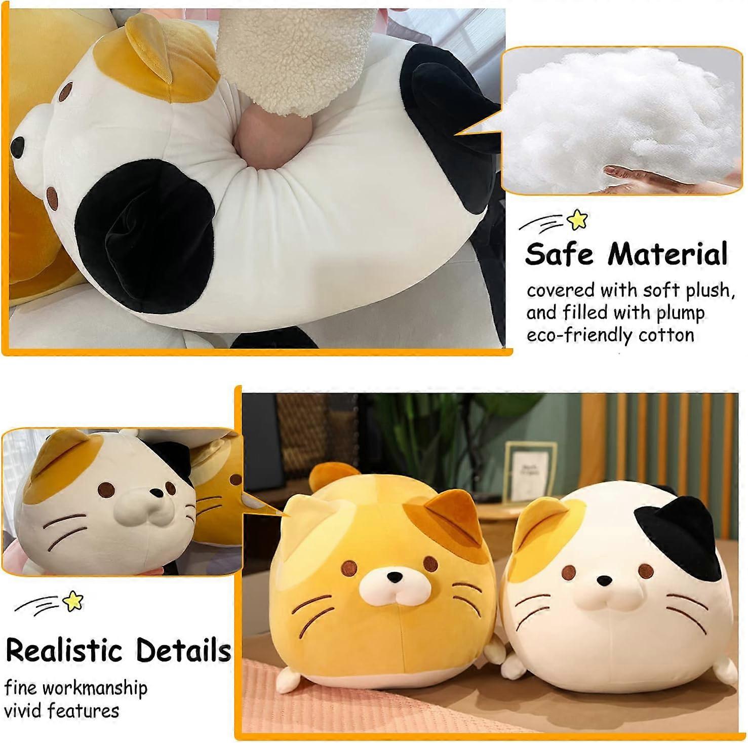 19.7 inch Cute Cat Plush Pillow Stuffed Squishy Animal Cylindrical Body ...