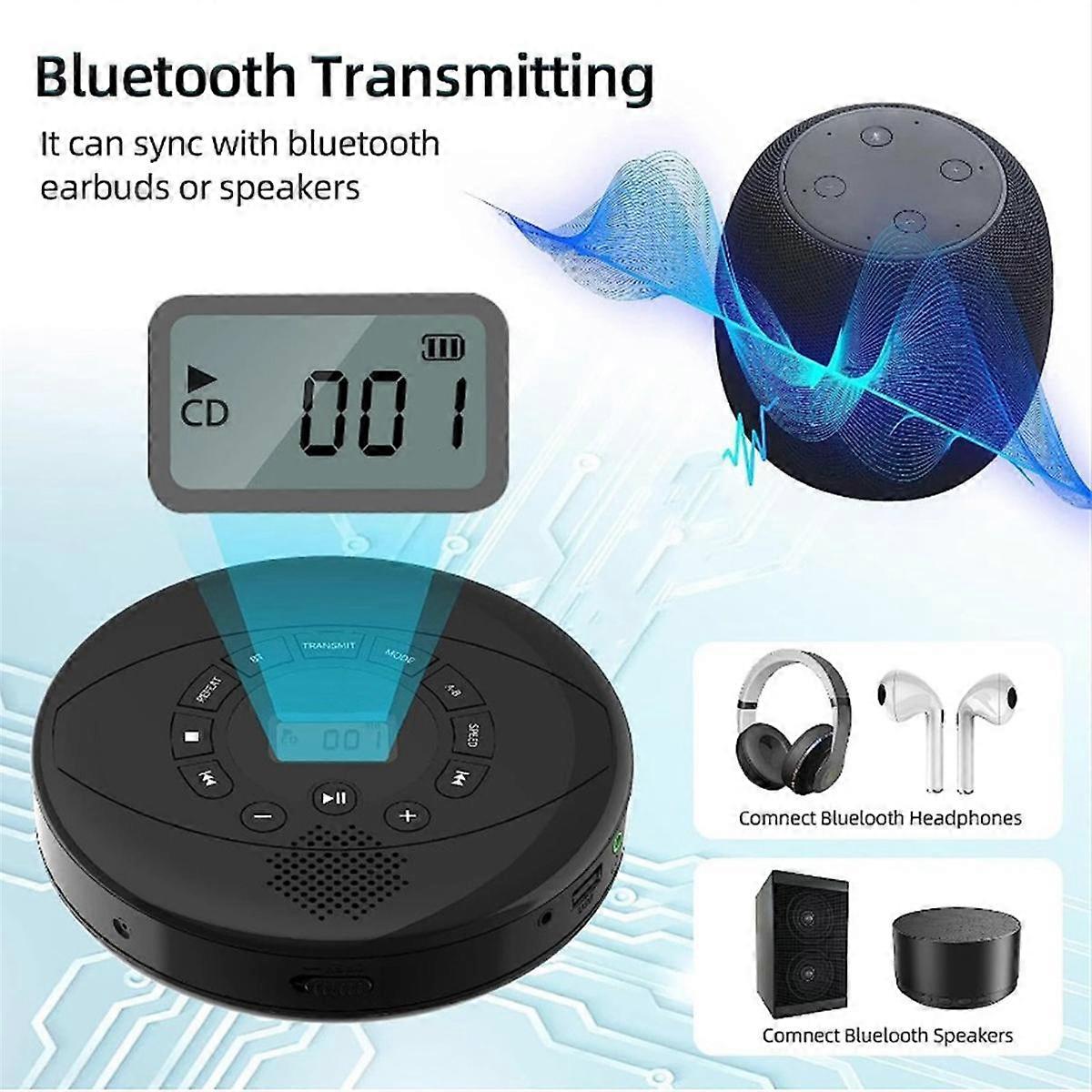 Portable CD Player Walkman Bluetooth CD Walkman Built-in Speaker ...