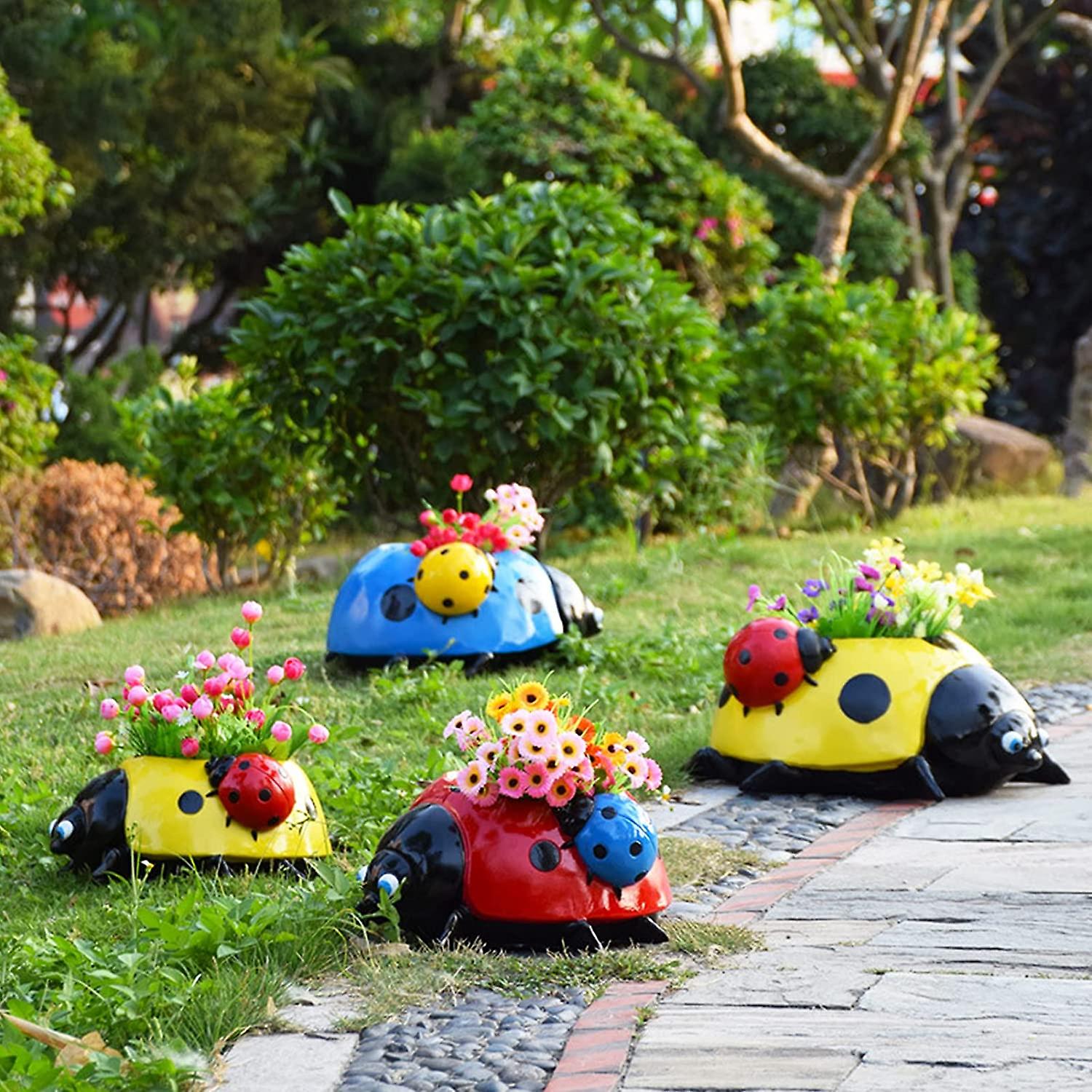 Flower Pot Ladybug Cute Animal Flower Pot Outdoor, Mini Resin Succulent ...