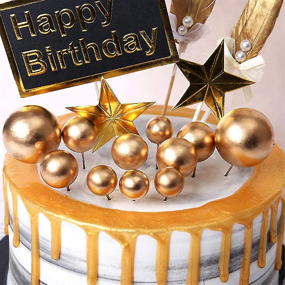 40 Pcs Cake Toppers Mini Gold Ball Cupcake Toppers Cake Decorations for ...