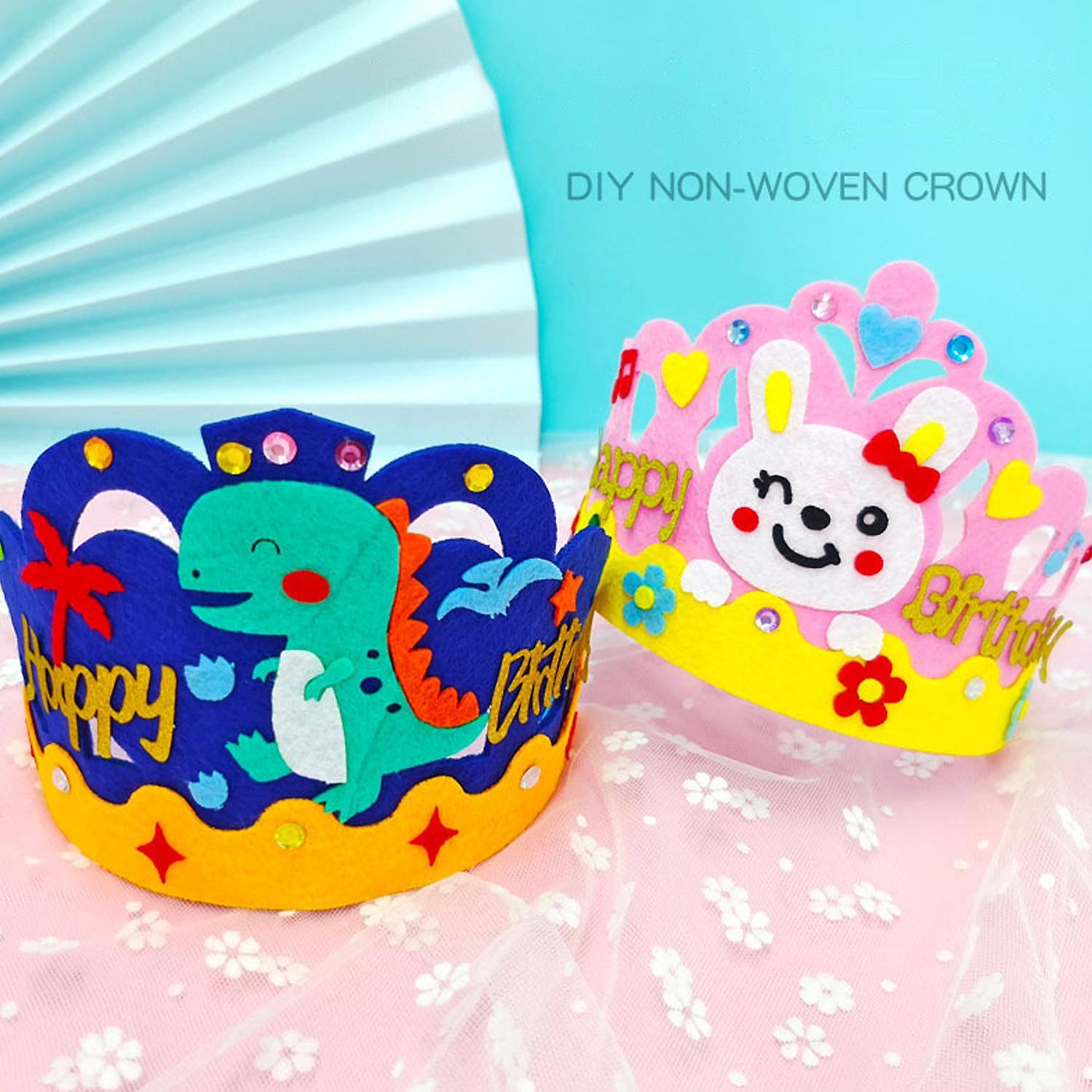 DIY Birthday Crown Hat for Kids Cartoon Rabbit Dinosaur Cake Lion ...