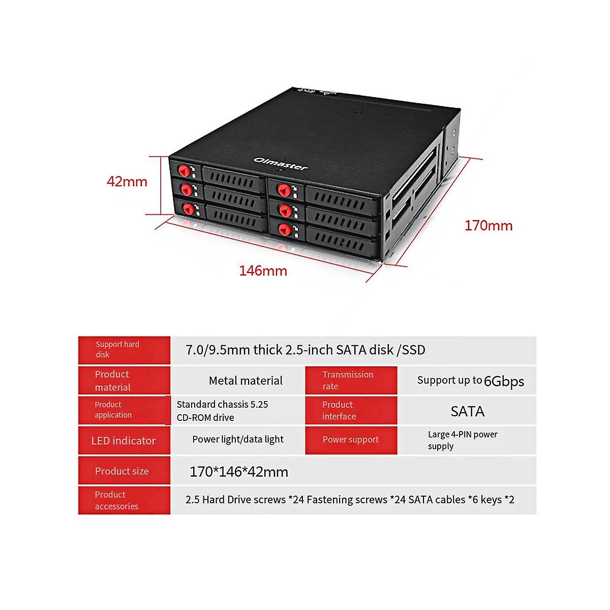 6-Bay 2.5Inch SATA SSD HDD-behuizing Mobiel rek/behuizing Harde schijf ...