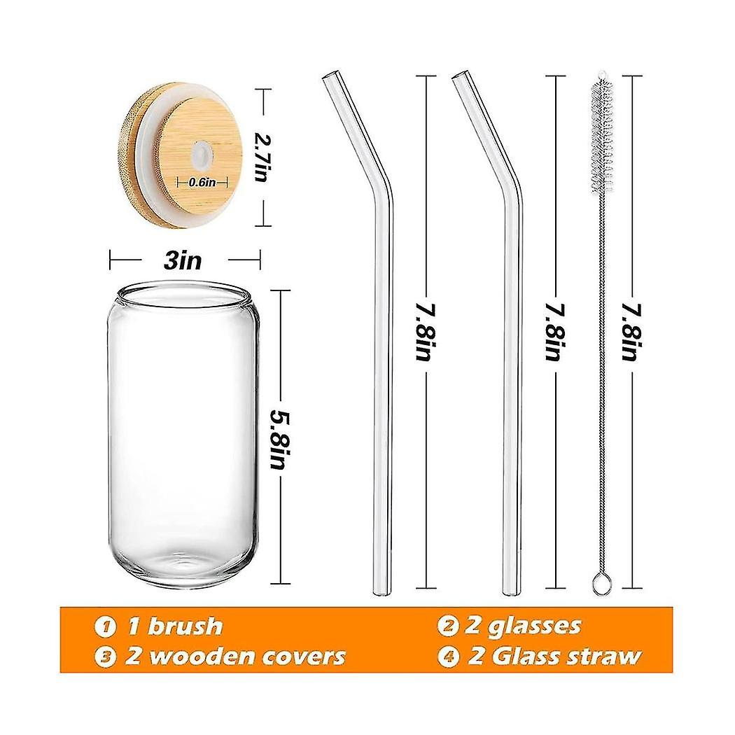 Drinking Glasses With Bamboo Lids And 2pcs Set, 16oz Can Shaped Glass ...