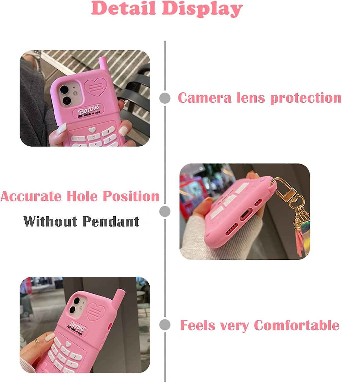 Silicone Case for iPhone 12 6.1", Cute Cartoon Cover, Kawaii Pink Retro ...