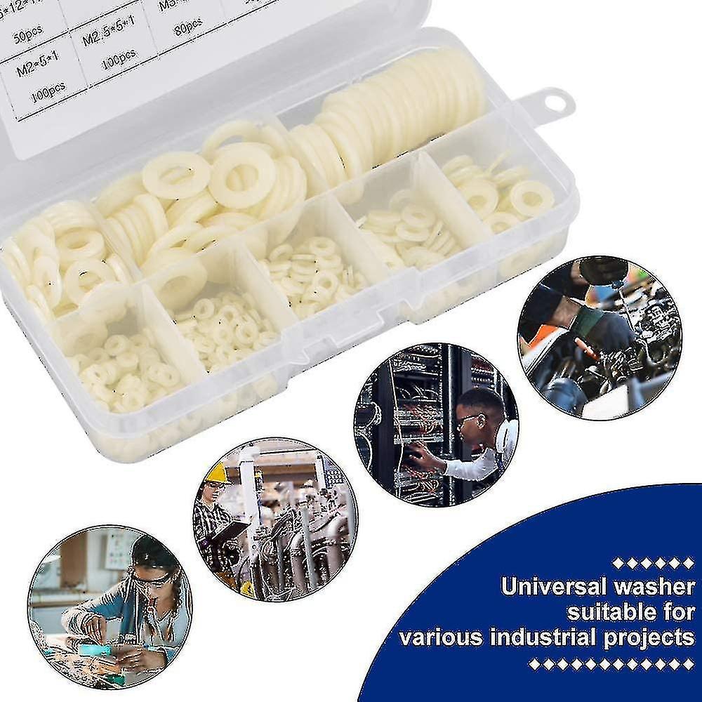 500 Pieces Plastic Washers Nylon Flat Washers M2 / M2.5 / M3 / M4 / M5 ...