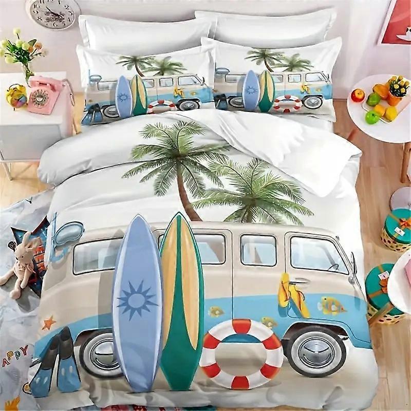 Bus surfboard palm tree down duvet cover two-piece set 3D printed ultra ...