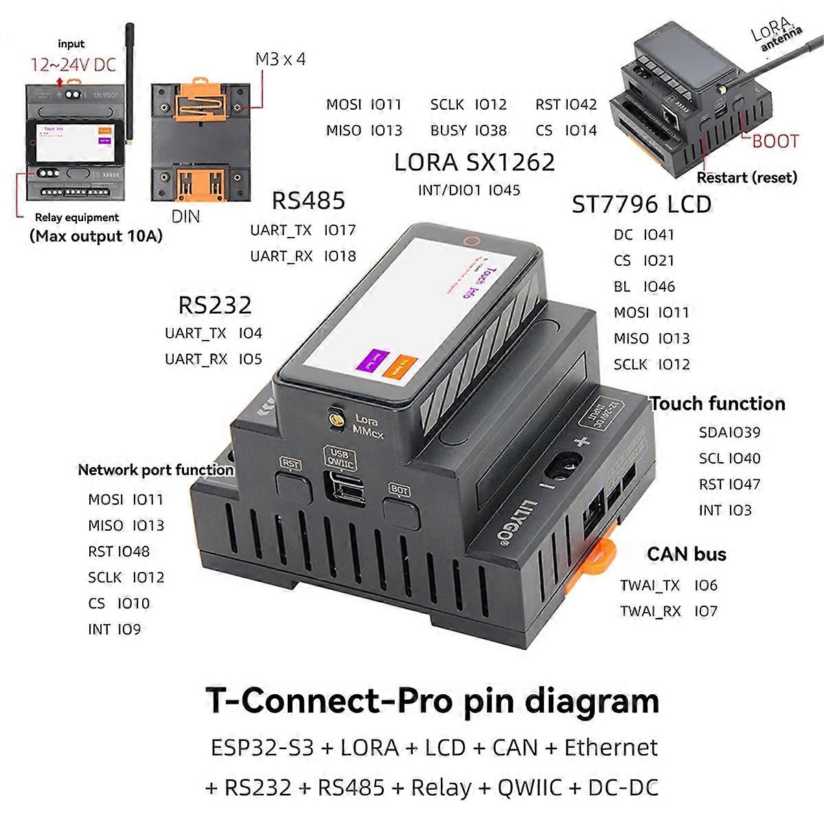 T-Connect-Pro ESP32-S3 LoRa Industrial Control Development Board Onboard RS485 RS232 CAN ...