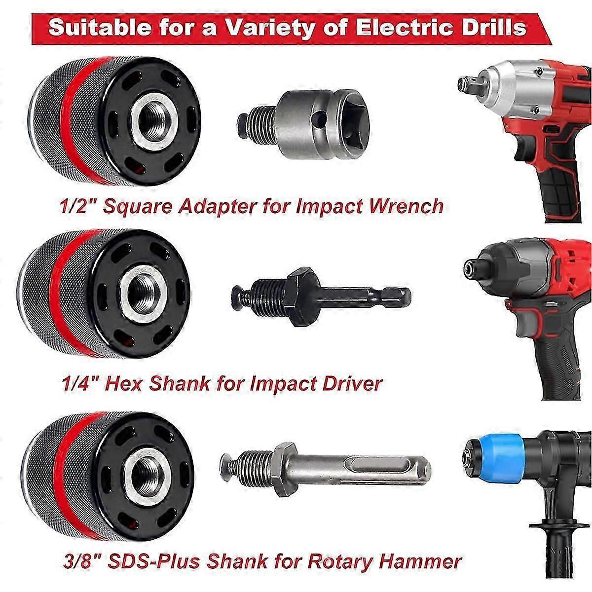 Keyless Drill Chuck for Milwaukee, 1/2-20UNF Mount, 1.5-13mm Self-Tighten, with SDS-Plus & Hex ...