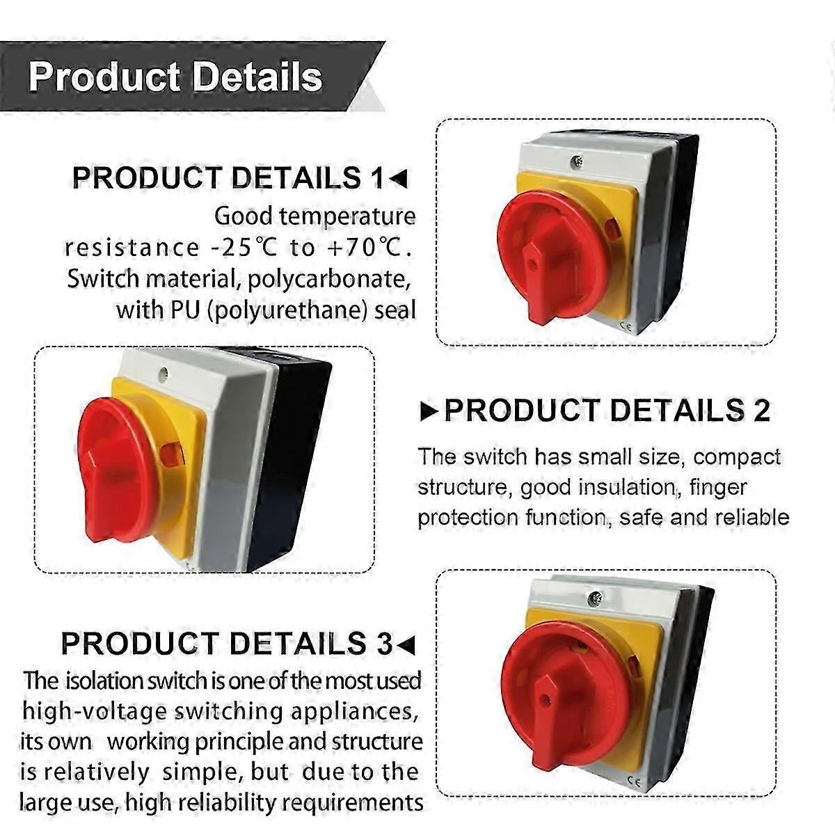 16A 3-Pin Rotary Main Switch Circuit Breaker for Electrical Panel ...