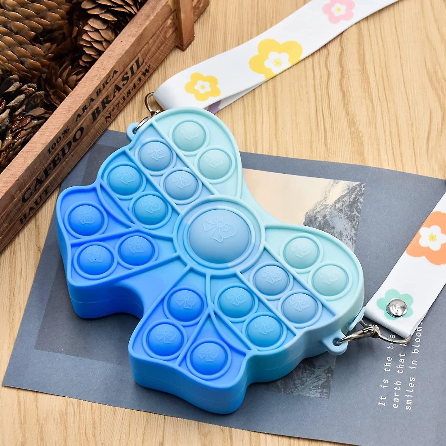 Pop Shoulder Bag Fidget Toy Blue Bowknot Pop Fidget Bag Toy Silicone ...