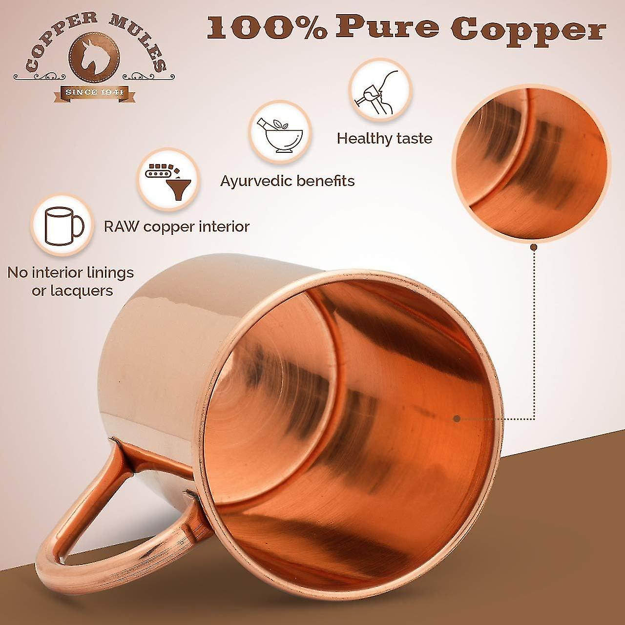 Moscow Mule Copper Mugs-100% Pure Solid Copper Mugs With Handle 16 ...