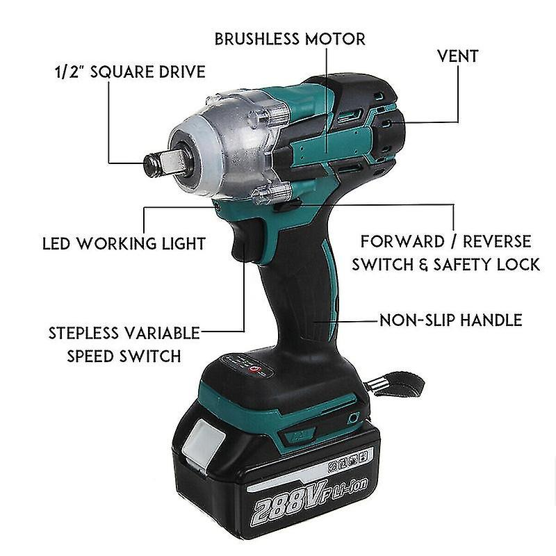 288V 1/2'' 800nm Cordless Electric Impact Wrench Gun Driver Li-ion 1/2 ...