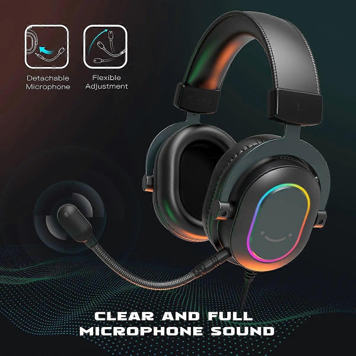 Dynamic Rgb Gaming Headset With Mic Over-ear Headphones 7.1 Surround ...