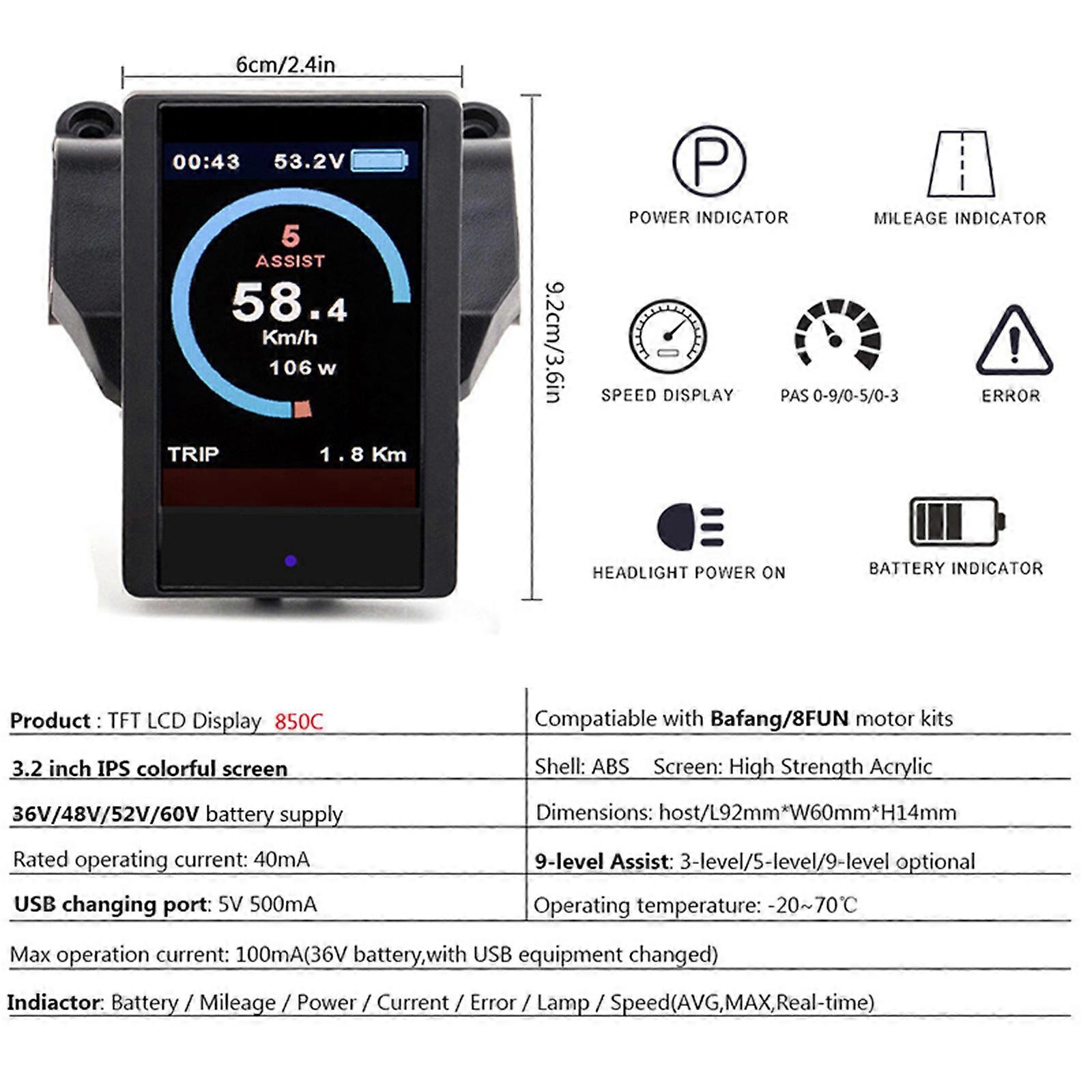 P850C Colorful Display for BBS01 BBS02 BBSHD Ebike Motor Controller Fg ...