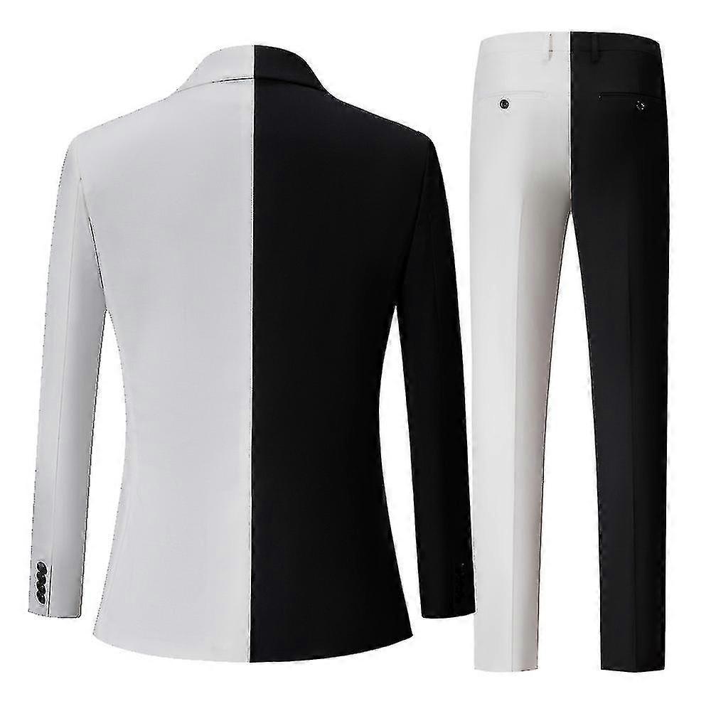 Men's Suit Black And White Color Blocking Suit Two-piece | Fruugo UK