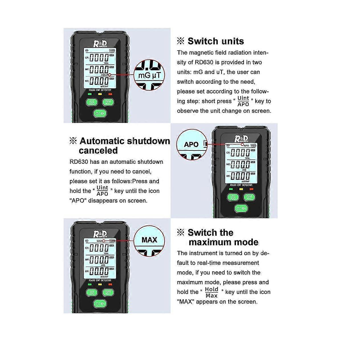 3-in-1 Electromagnetic Field Radiation Detector Tester Emf Meter ...
