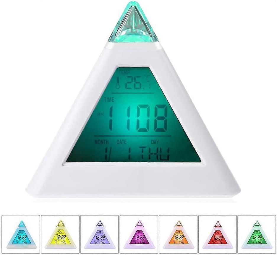 Alarm Clock for Kids - Pyramid Shaped Digital Led Clock, 7 Color Change ...