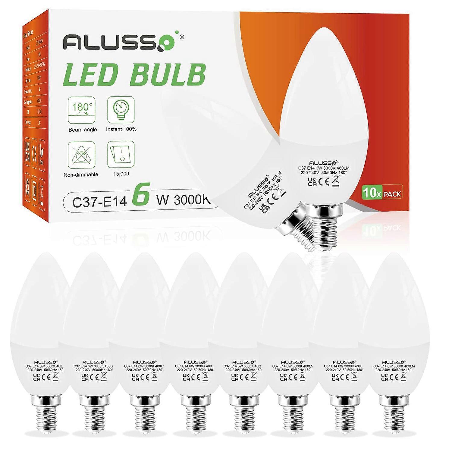 10Pcs E14 C37 LED Bulbs 6W Spotlight Lamps Warm White 180 Beam Angle ...