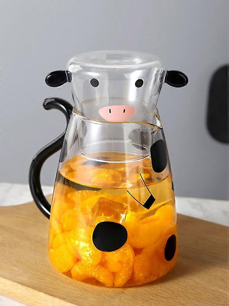 New Arrive Cartoon Cow Glass Pitcher Set, Cute Cow Bedside Water Carafe ...