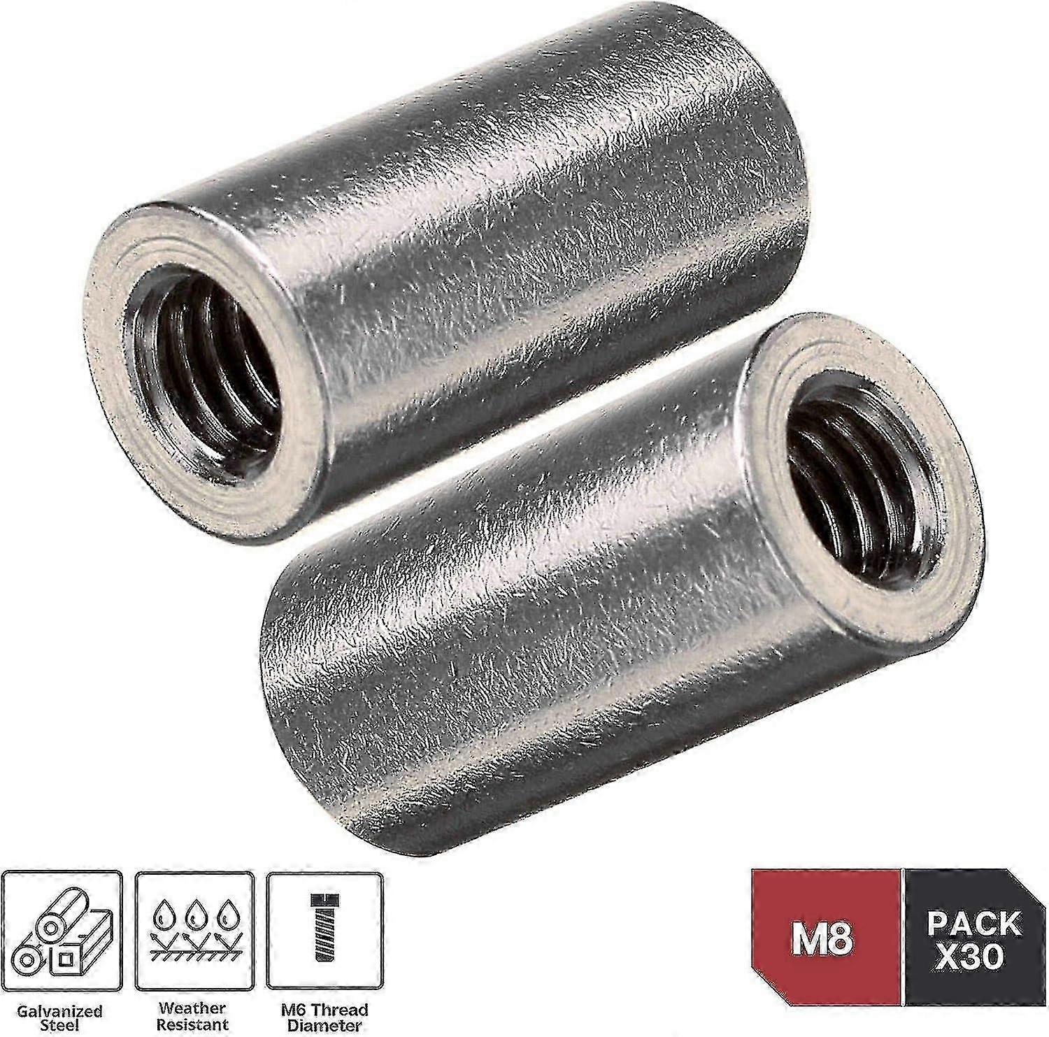 Industrial | M8 Threaded Sleeve | Pack 30 | Female Coupling For Steel ...