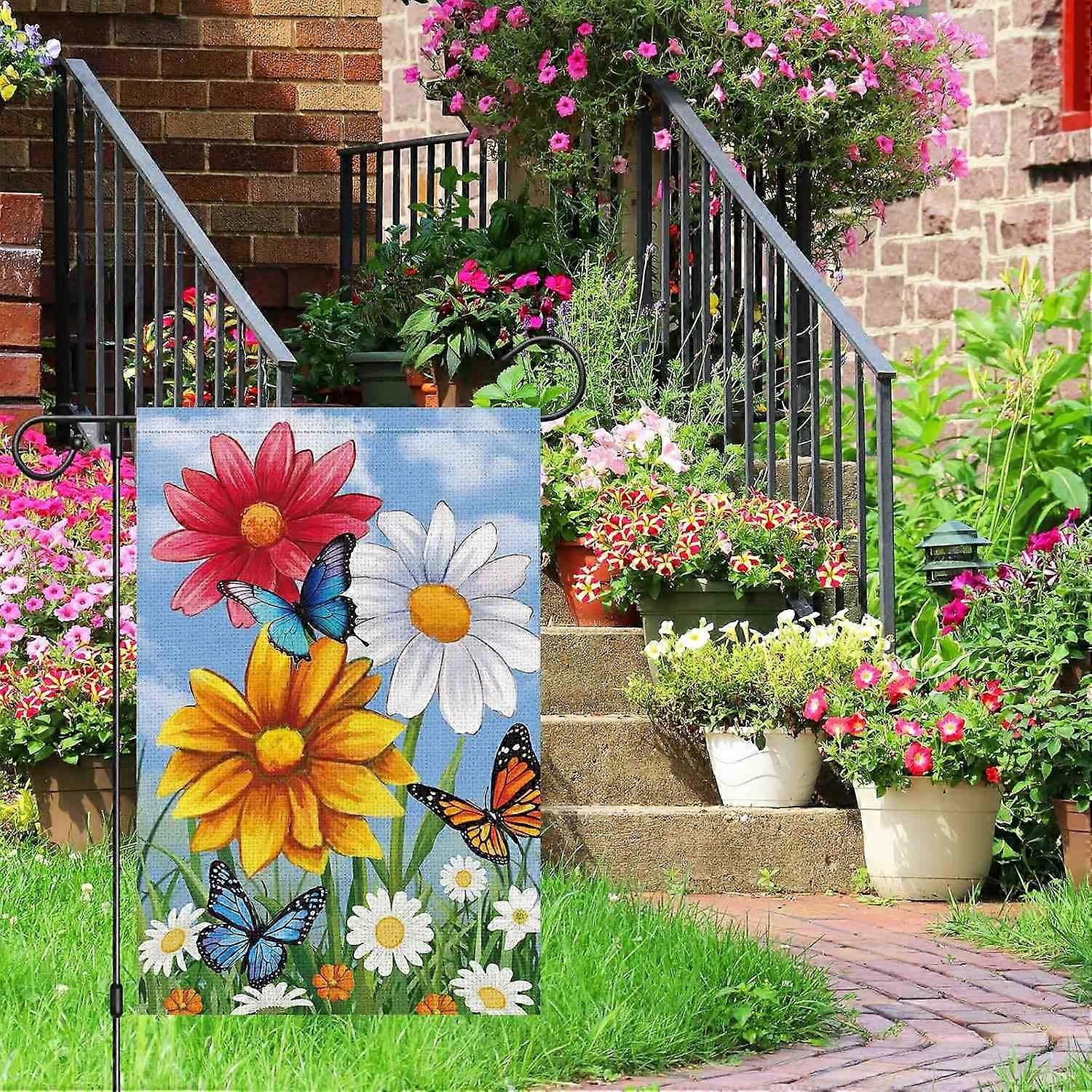 Spring Summer Daisy Garden Flag 12x18 Burlap, Spring Butterfly Garden ...