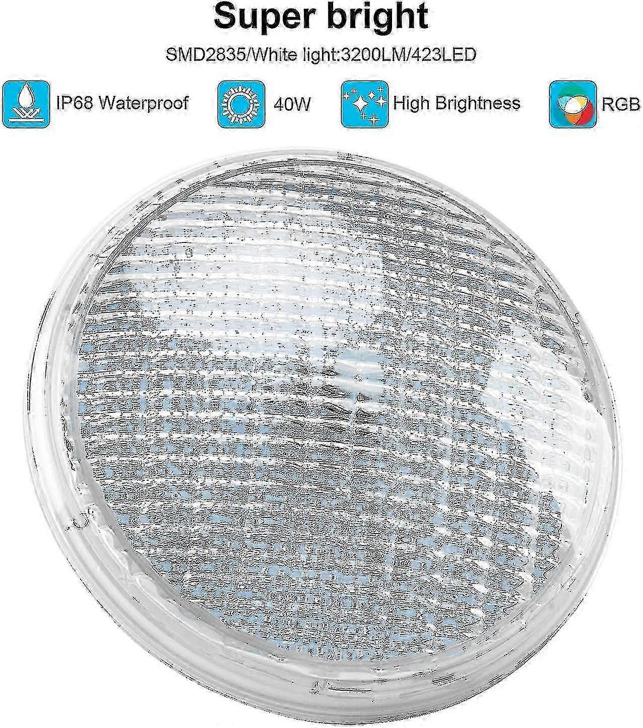 RGBW 40W PAR56 IP68 Submersible LED Pool Light with Multicolor Remote, 12V DC/AC | Fruugo UK
