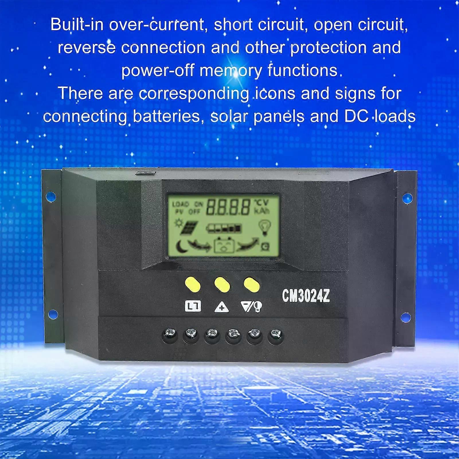 CM3024Z PWM Solar Controller LCD Display Solar Panel Intelligent Regulator 12V 24V | Fruugo UK