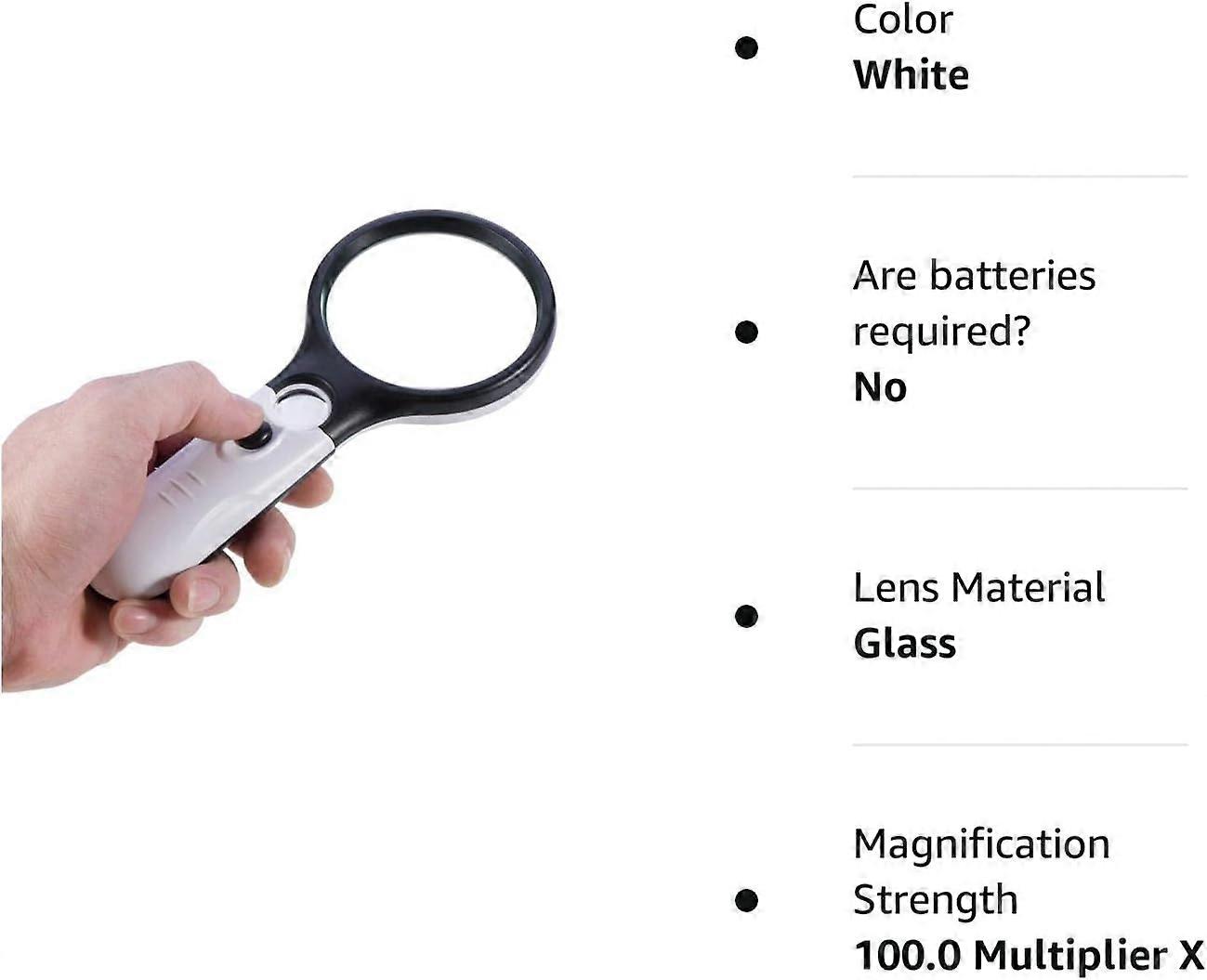 New 100x Handheld Magnifying Glass Reading Lens 3 LED Light Jewelry ...