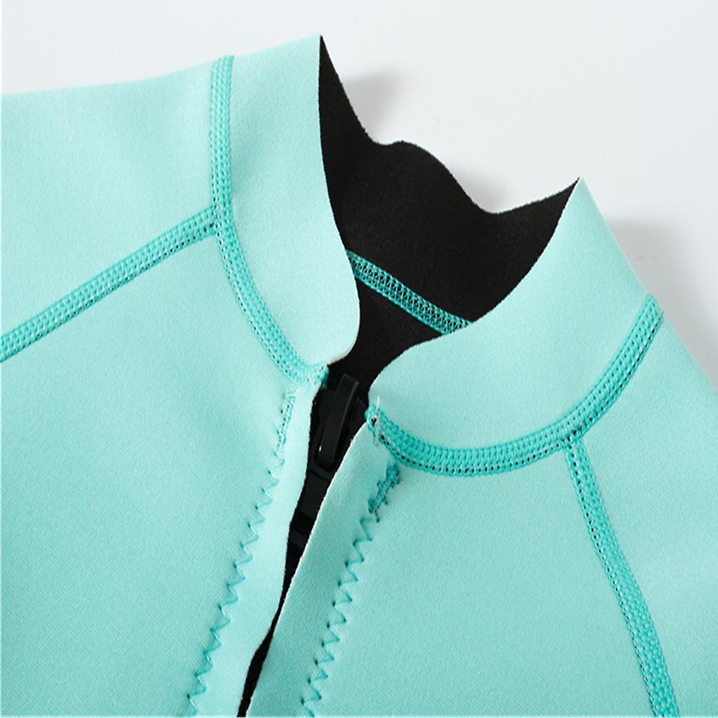 Women Neoprene Sleeve Wetsuit Front Zip Diving Bikini Suit Light Blue S ...
