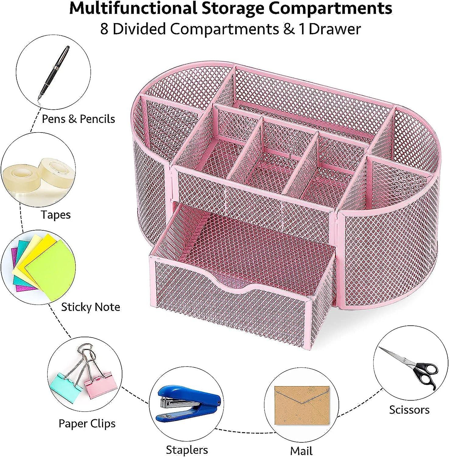Pink Desk Organizer for Desk Supplies and Accessories, Cute Wire Pen ...