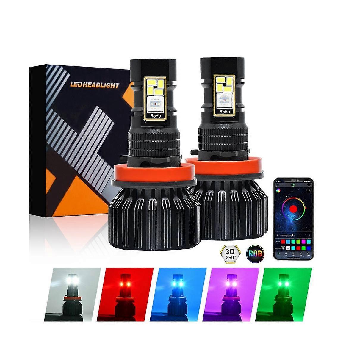 Car LED RGB Headlight APP Bluetooth-Compatible Control Multi Colors LED ...