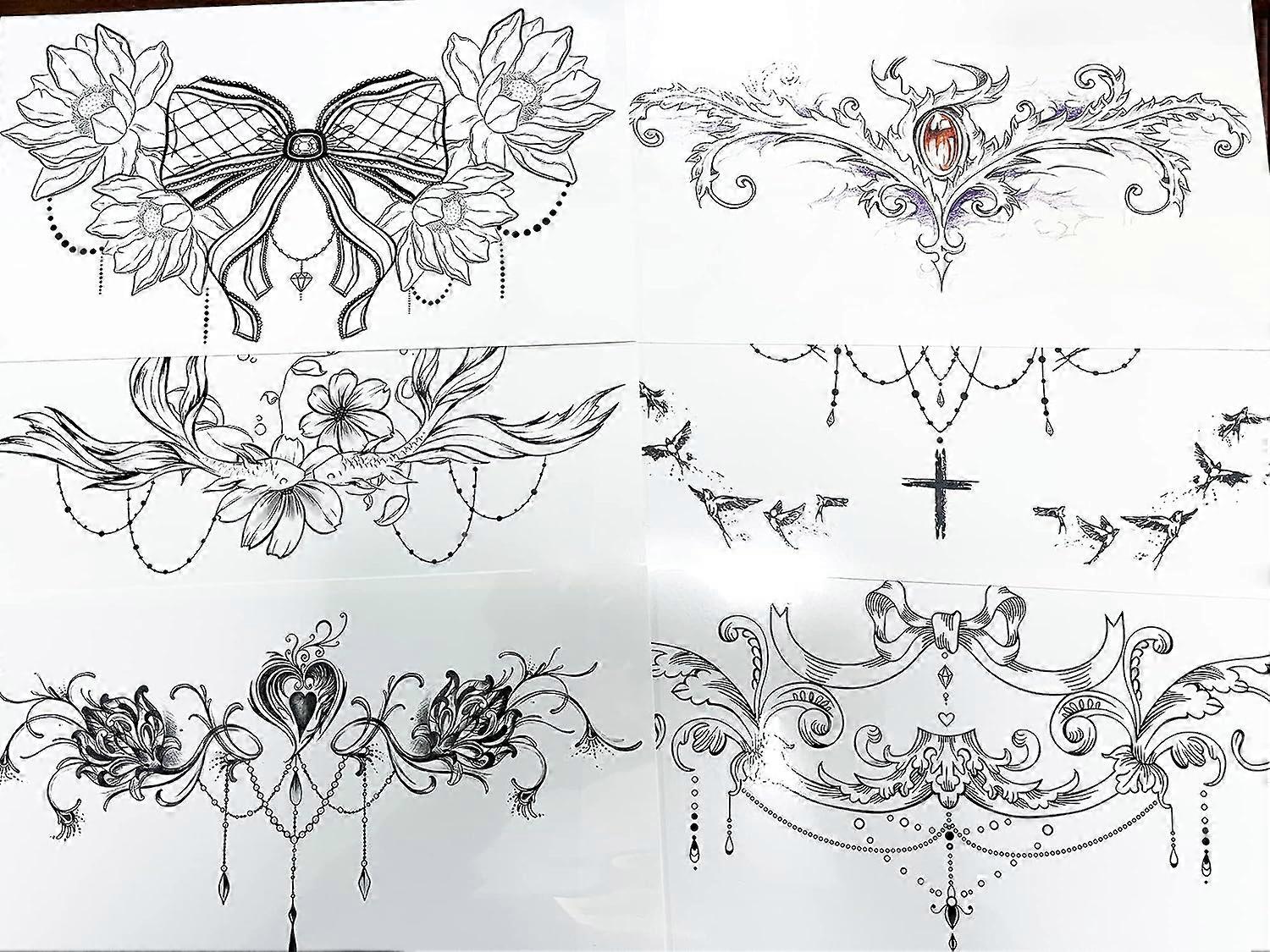 6 Sheets Temporary Chest Tattoos for Women, Dragonfly Butterfly Flower ...